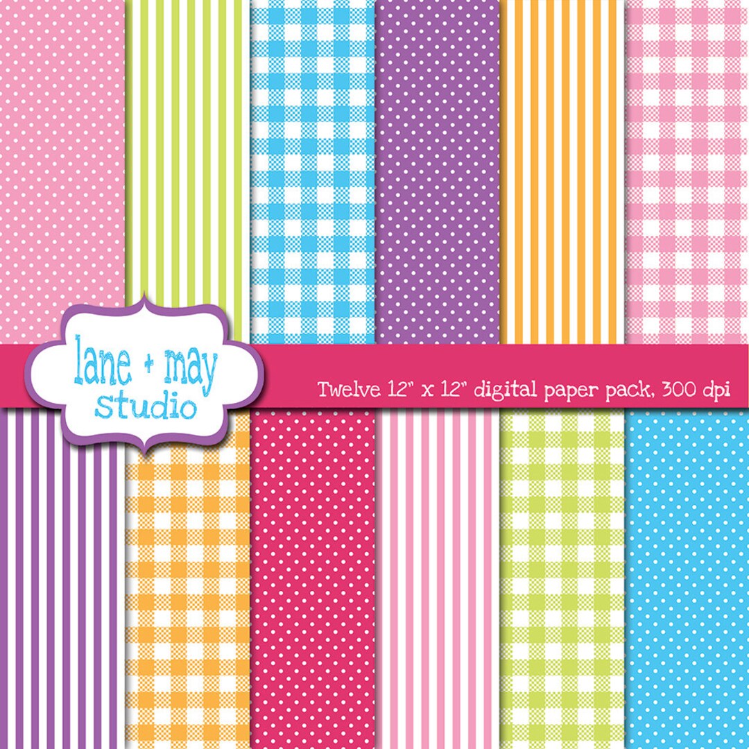 Digital Papers - Stripe, Gingham and Polka Dot Patterns - Easter Colors ...
