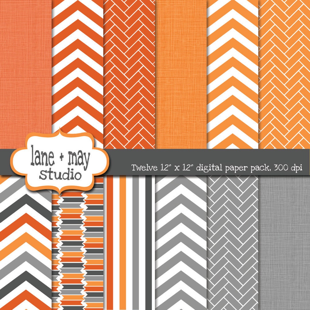 Digital Scrapbook Papers - Orange and Gray Linen and Chevron Patterns ...