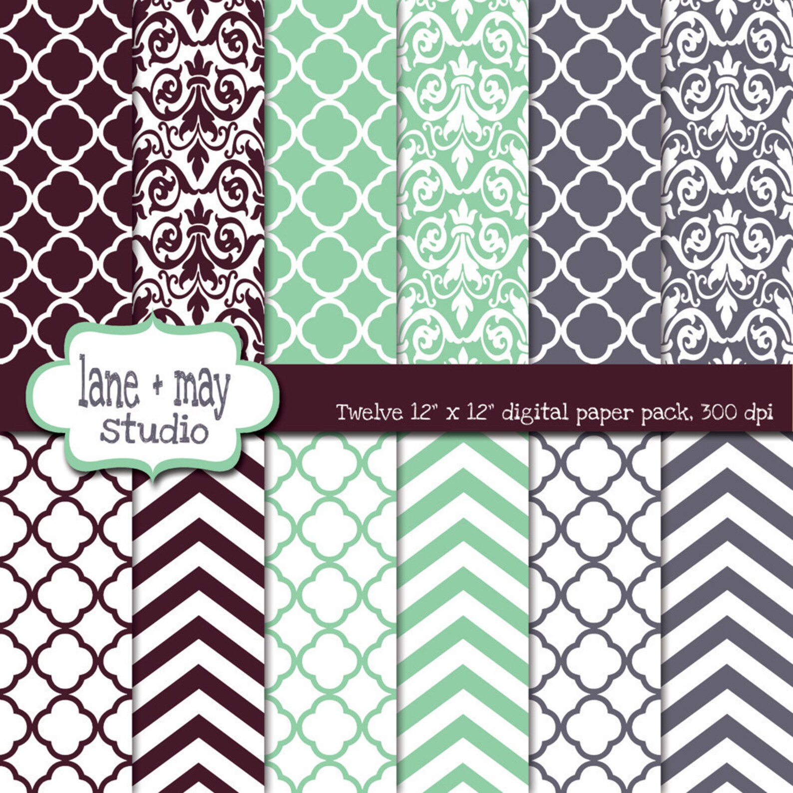 Digital Papers Chevron Quatrefoil and Damask Patterns - Etsy