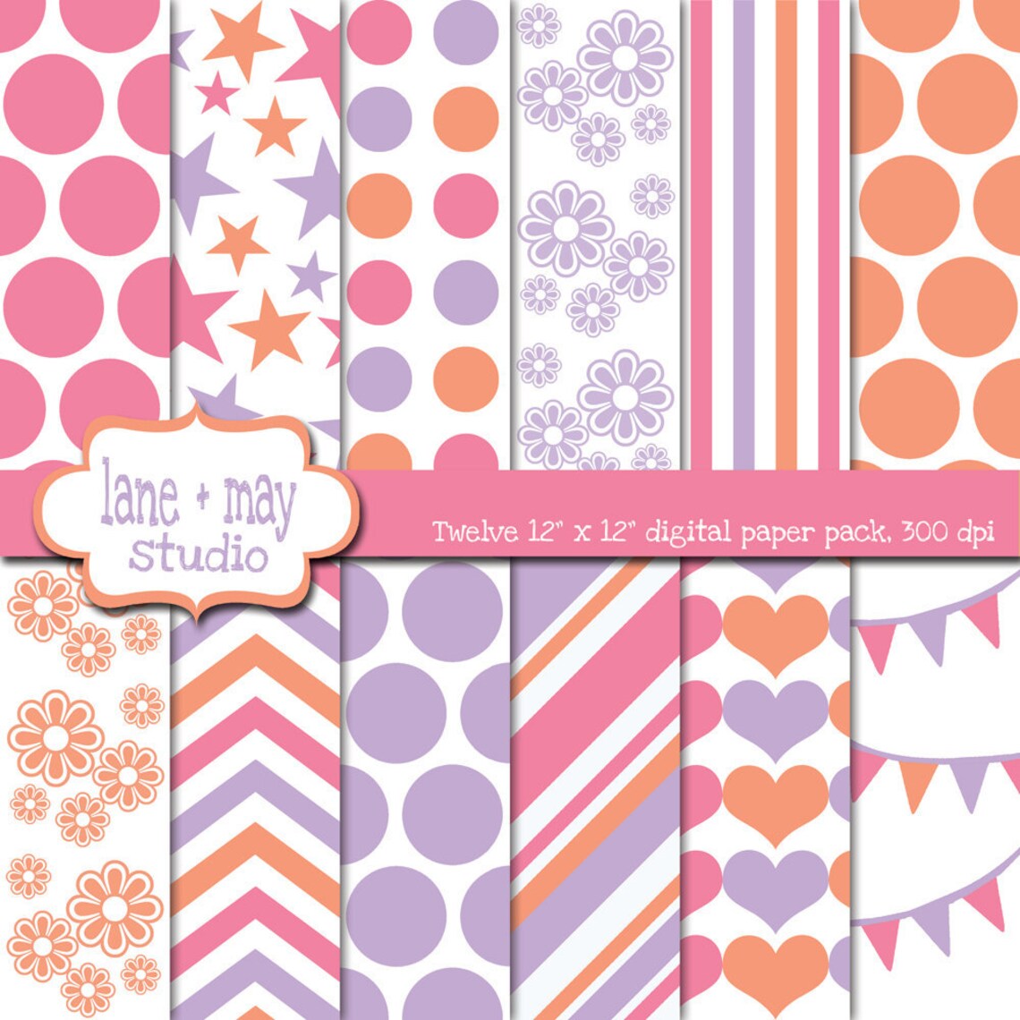 Digital Scrapbook Papers - Purple, Pink and Orange Chevron, Stripe and ...