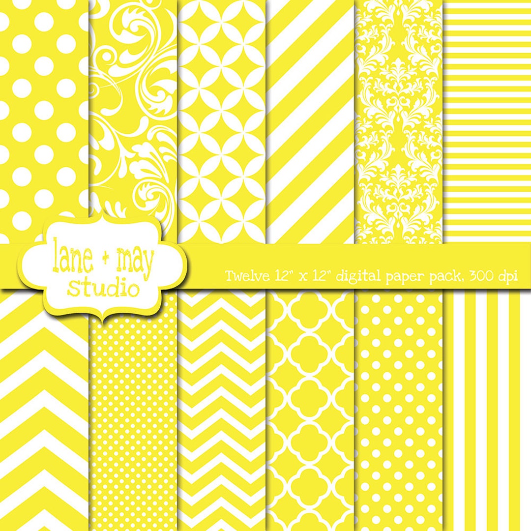 Digital Scrapbook Papers - Bright Yellow and White Patterns - Variety ...