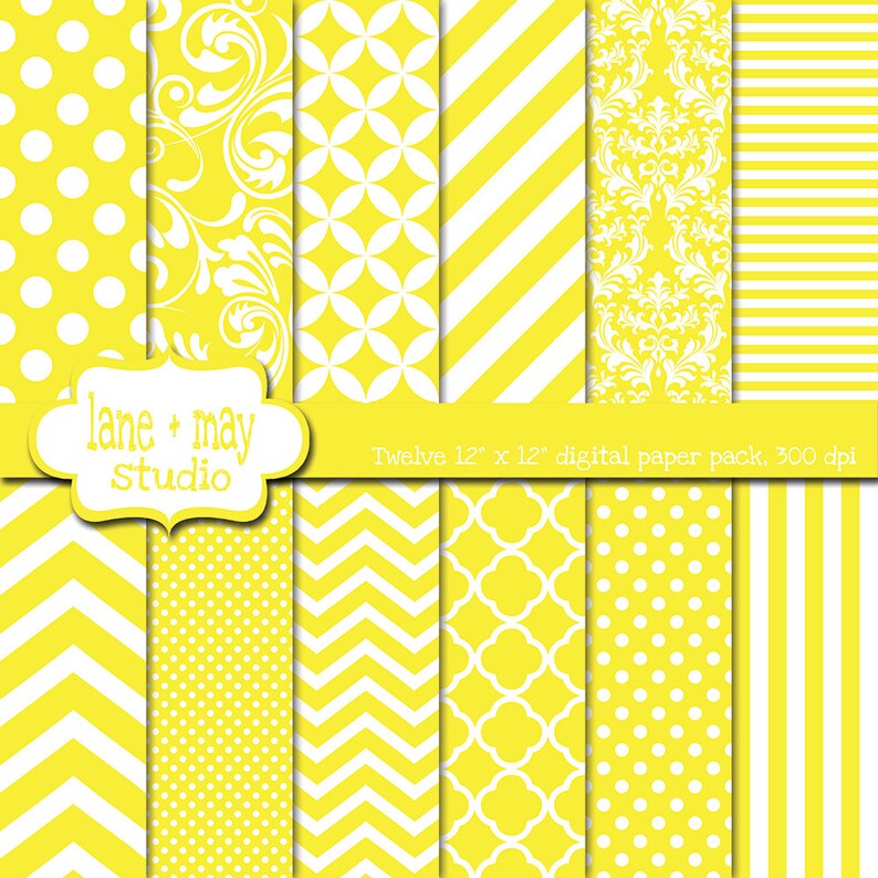Digital Scrapbook Papers - Bright Yellow and White Patterns - Variety ...