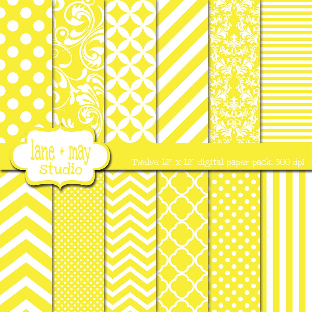 Digital Scrapbook Papers - Bright Yellow and White Patterns - Variety ...