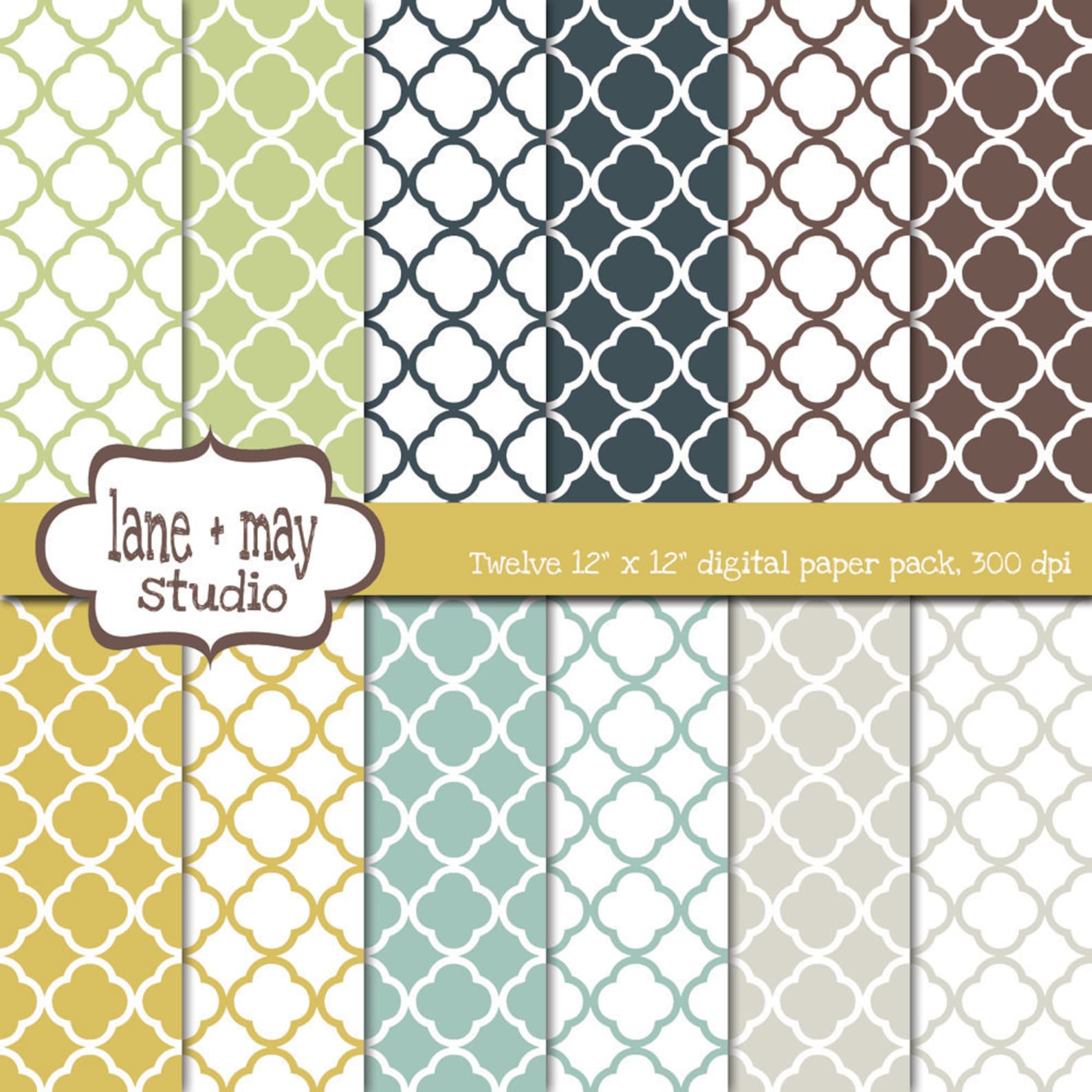 Digital Scrapbook Papers Green Blue Yellow Gray and Brown - Etsy