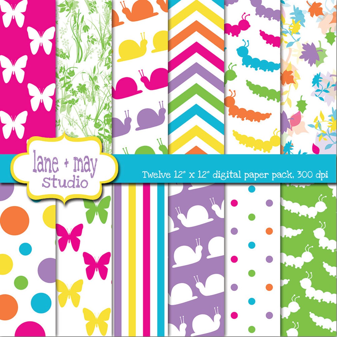 Digital Scrapbook Papers - Rainbow Snail, Catepillar and Butterfly ...