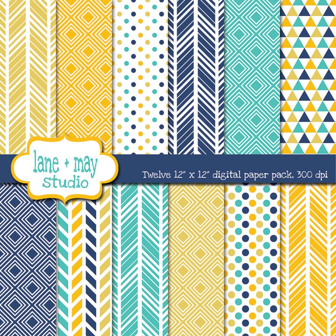 Digital Scrapbook Papers - Yellow, Blue and Aqua Tribal Geometric ...