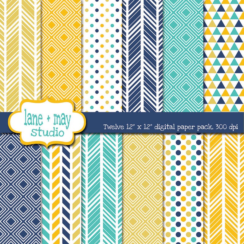 Digital Scrapbook Papers - Yellow, Blue and Aqua Tribal Geometric ...