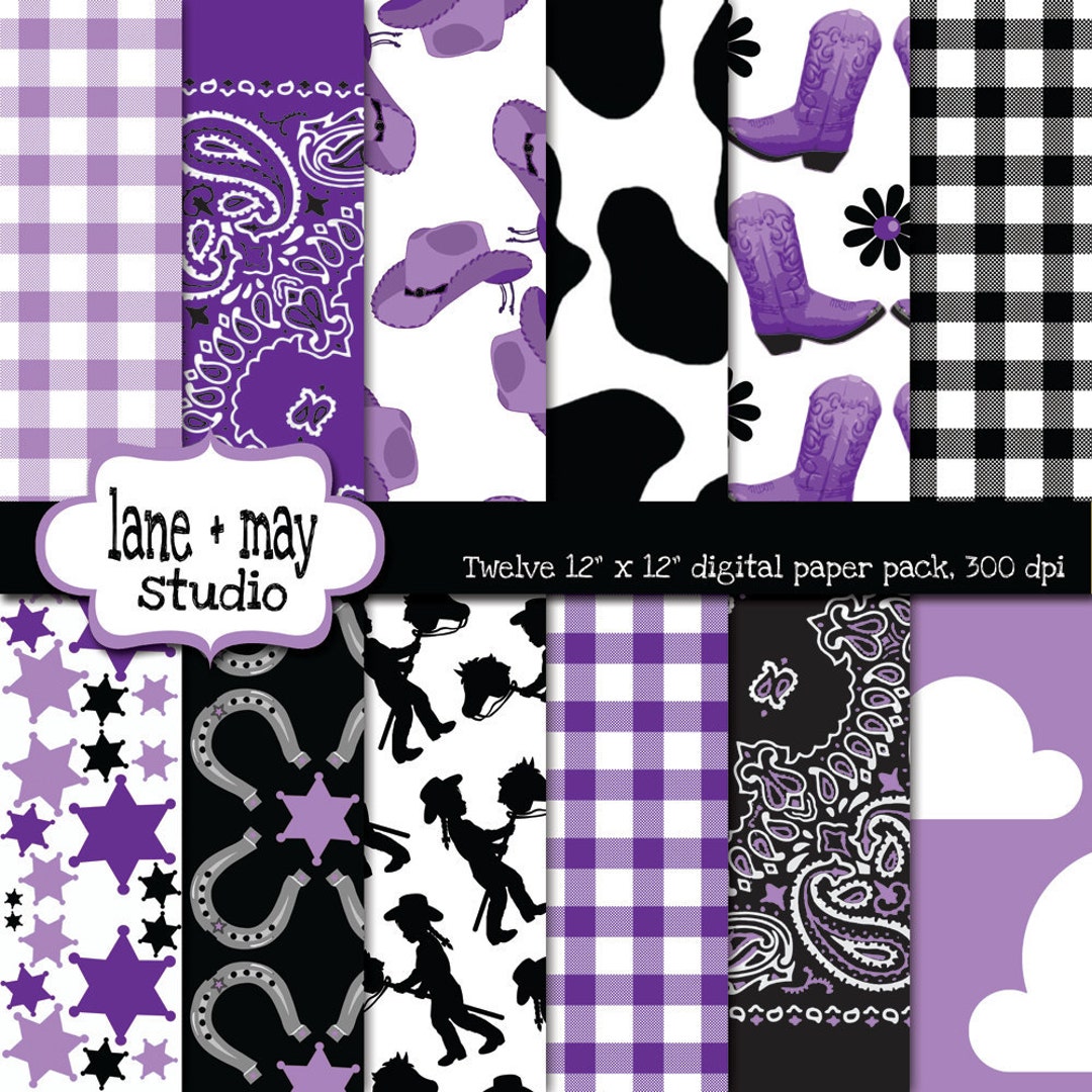 Digital Scrapbook Papers - Purple, White, and Black Cowgirl Party ...