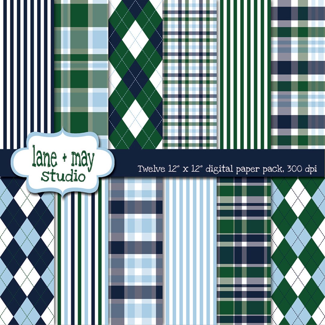 Digital Papers - Navy Blue and Green Preppy Golfer Patterns 2 - INSTANT ...
