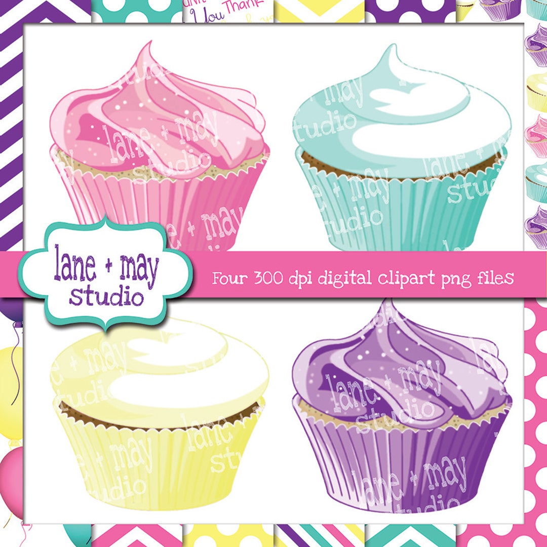 Pink, Purple, Aqua and Yellow Cupcake Digital Scrapbook Clipart ...