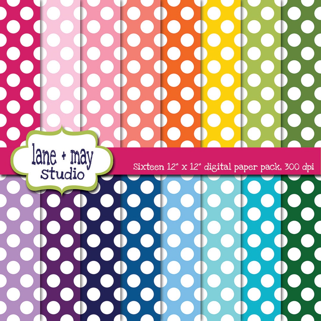 Digital Scrapbook Papers - Rainbow Variety Pack of Polka Dot Patterns ...