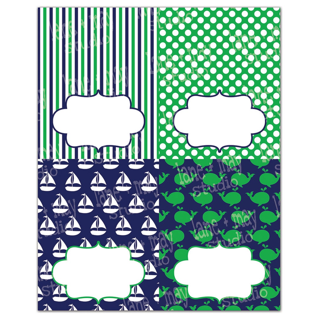 Navy Blue and Green Whale Theme Party Food Labels, Tent Cards You Print ...