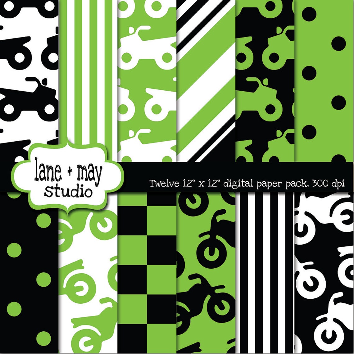 Digital Papers - Dirt Bike and Atv Patterns in Black and Green ...