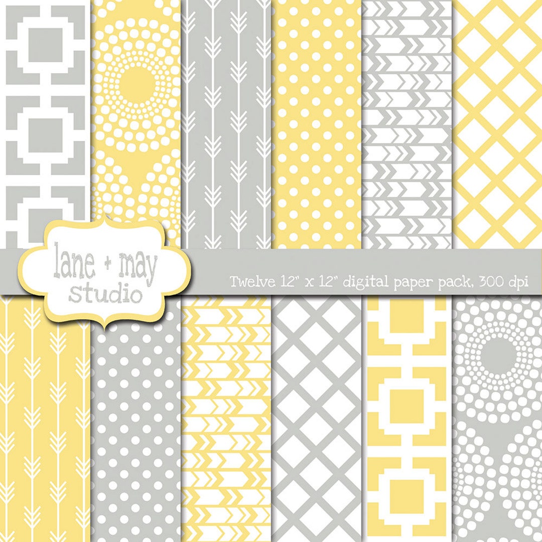Digital Scrapbook Papers - Yellow and Gray Geometric Tribal Arrow ...