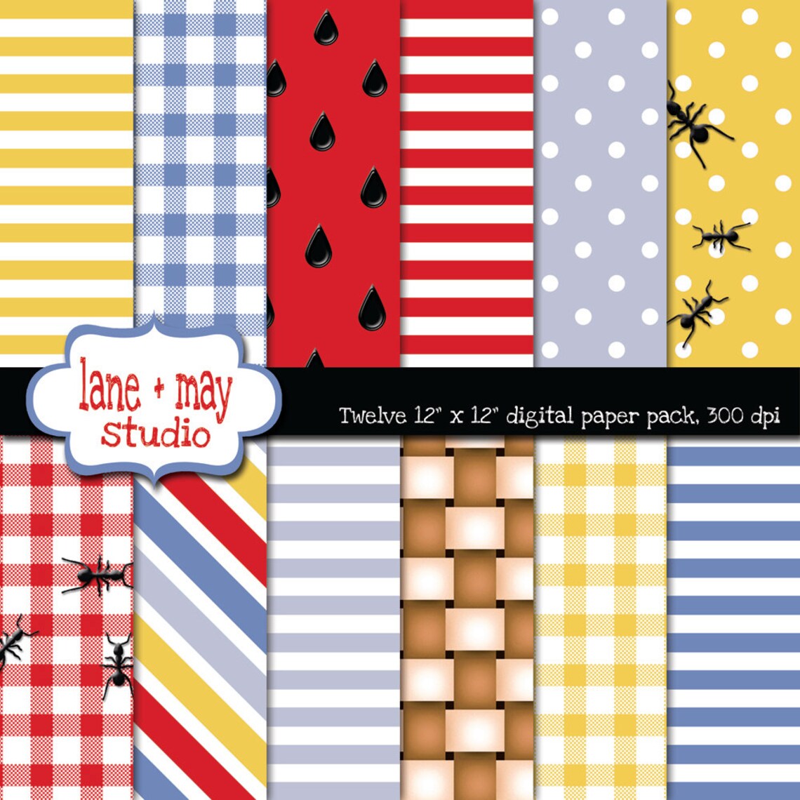 Digital Scrapbook Papers - Summer Picnic Patterns - INSTANT DOWNLOAD - Etsy