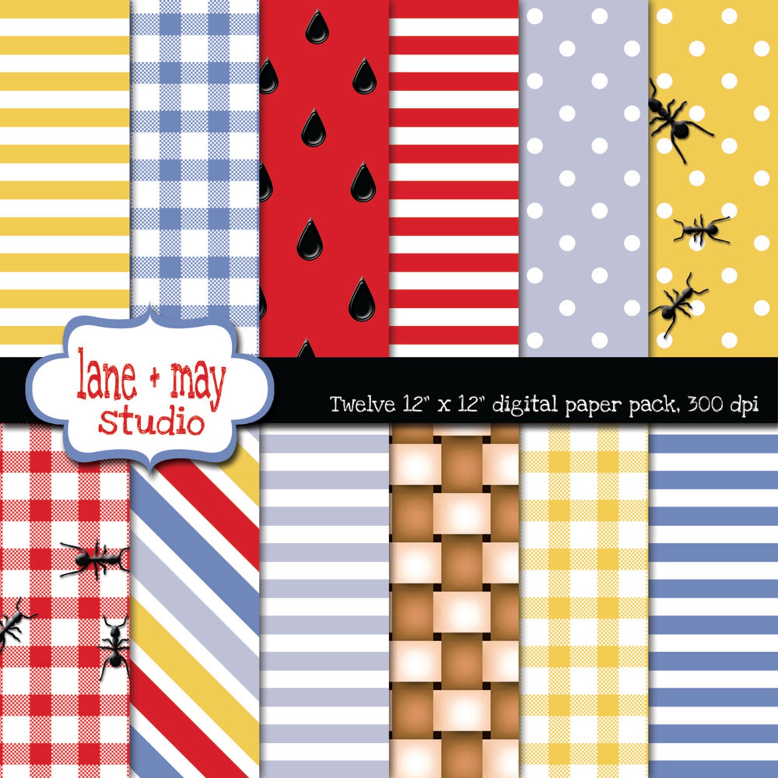 Digital Scrapbook Papers - Summer Picnic Patterns - INSTANT DOWNLOAD - Etsy