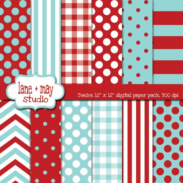 Aqua Red Polka Dot - Etsy