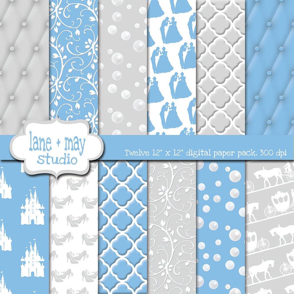 Digital Scrapbook Papers - Blue and Silver Cinderella Patterns ...