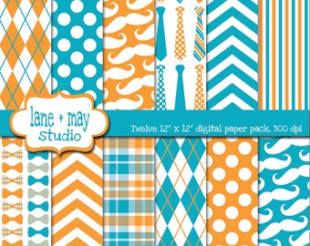 Digital Scrapbook Papers Aqua Blue and Green Little Man / | Etsy