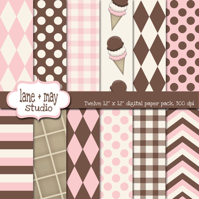 Digital Papers - Neapolitan Ice Cream Theme Patterns - INSTANT DOWNLOAD ...