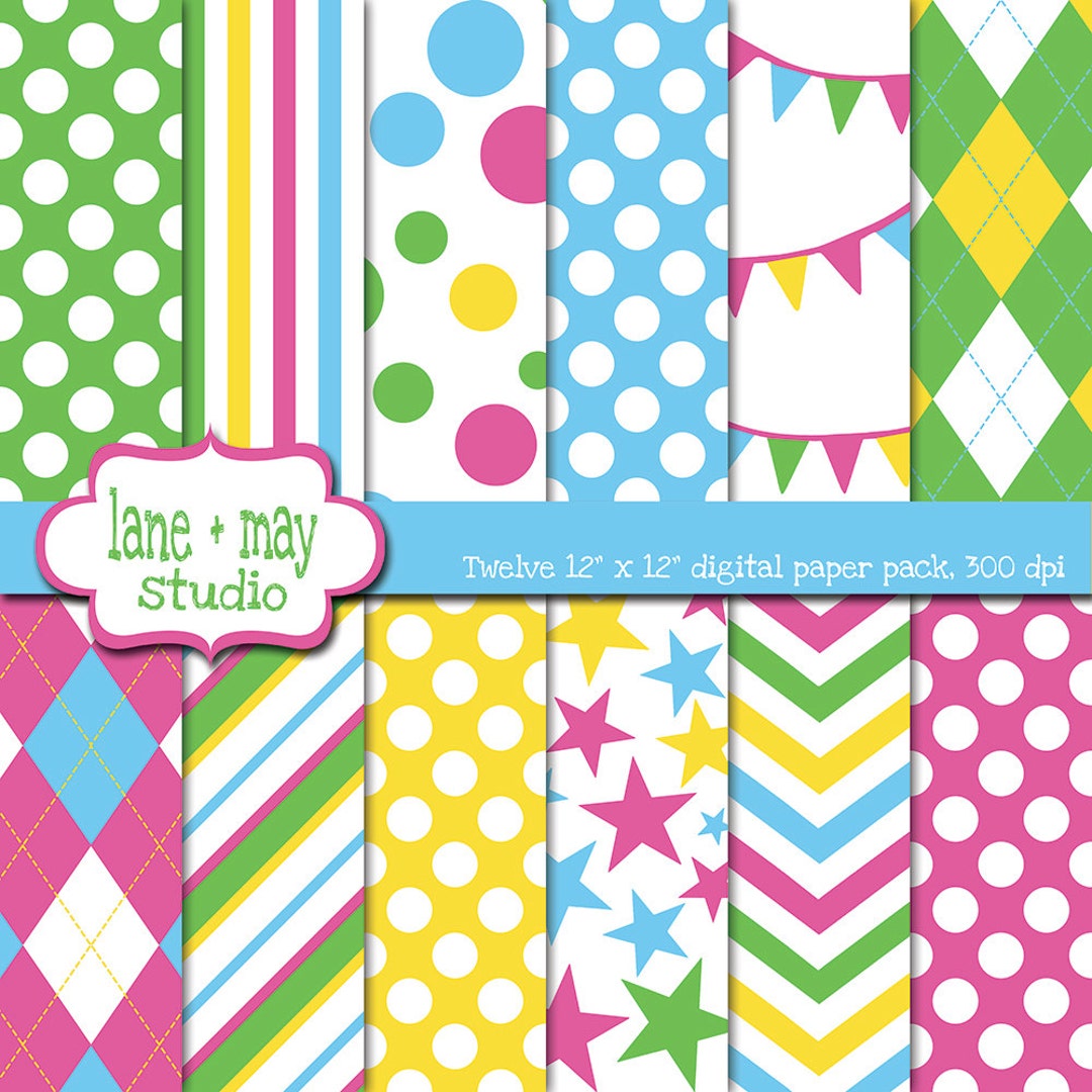 Easter Colors - Digital Papers - Green, Blue, Yellow and Pink Argyle ...
