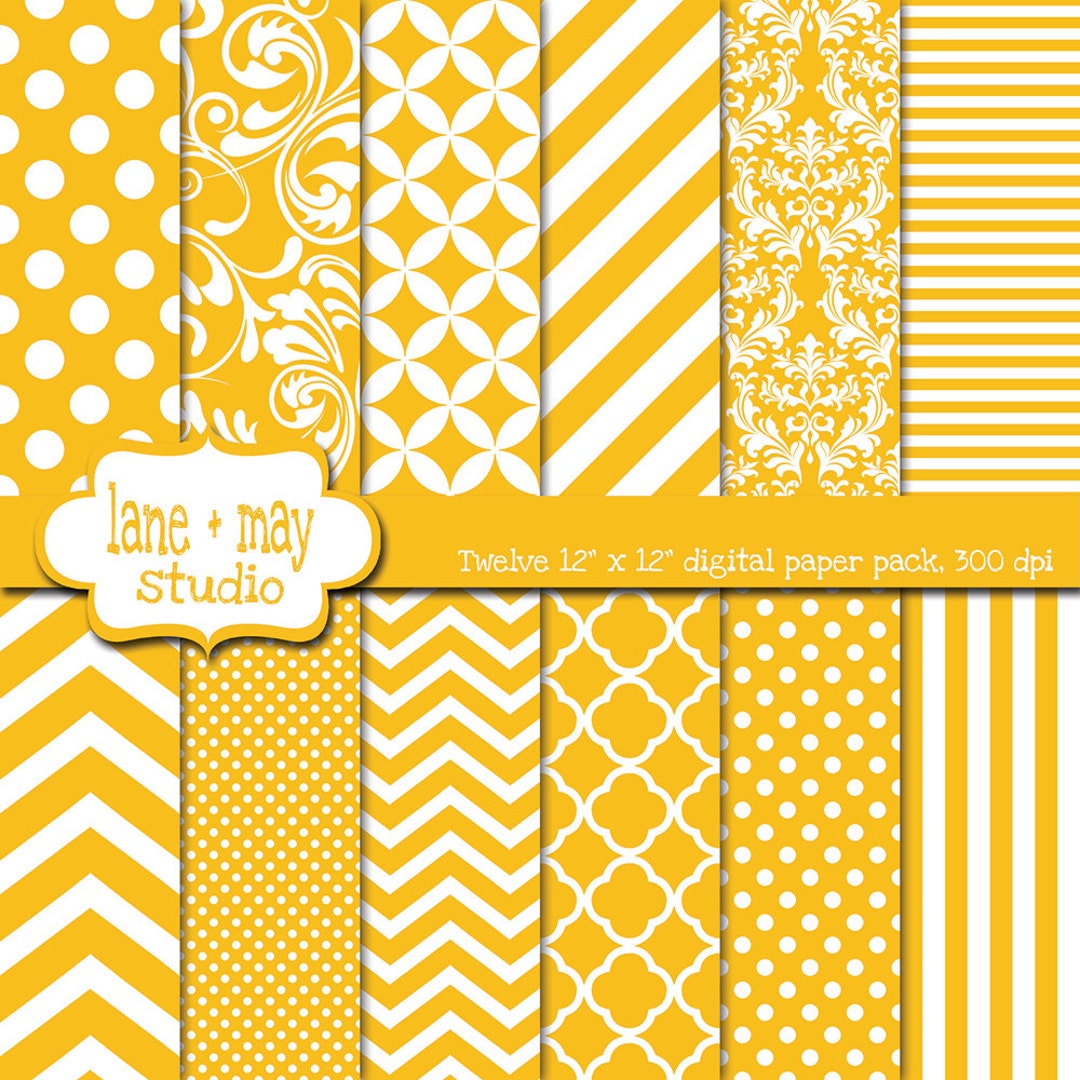 Digital Scrapbook Papers - Marigold Yellow and White Pattern Variety ...