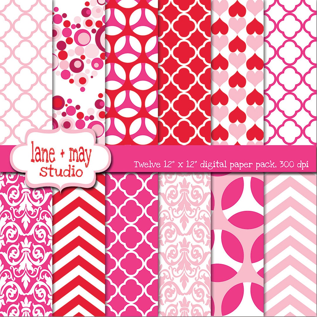 Digital Scrapbook Papers - Hot Pink and Red Valentine's Day Theme ...