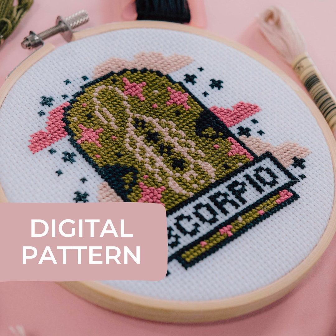 SCORPIO PDF PATTERN Scorpio Zodiac Sign Modern Cross Stitch Horoscope Stars Floral Celestial ...