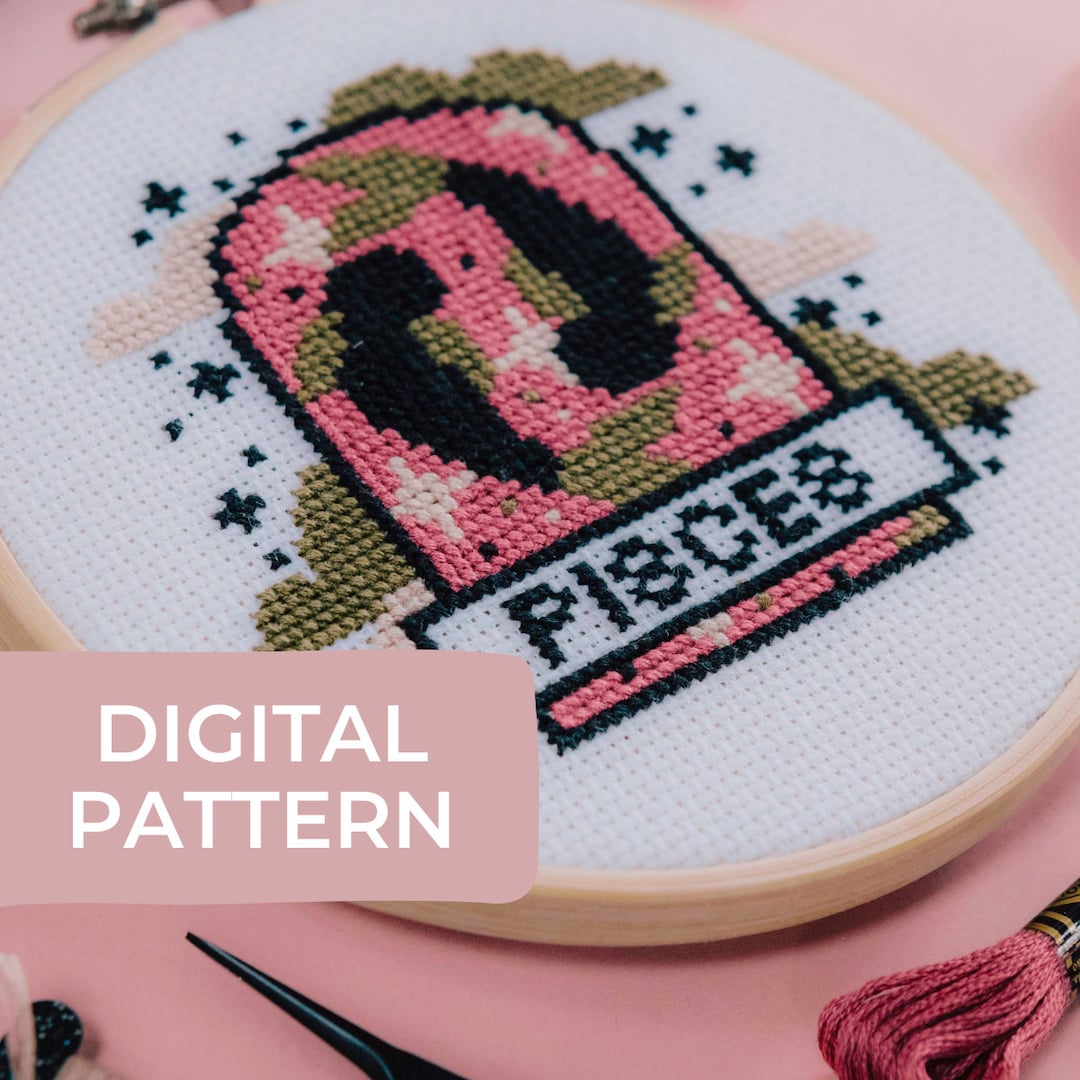 PISCES PDF PATTERN Zodiac Sign Modern Cross Stitch Horoscope Stars Floral Celestial Gothic Pdf ...