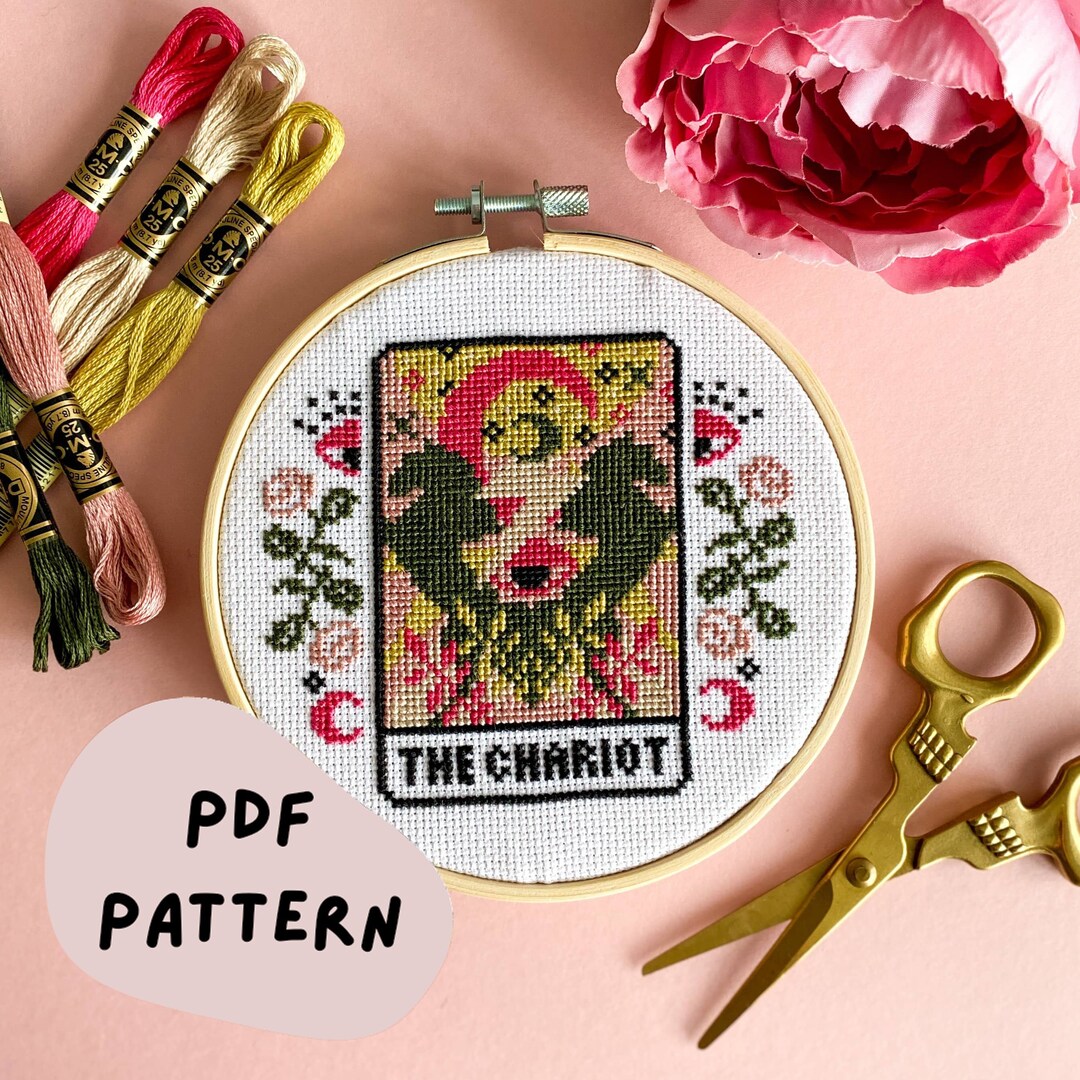 DIGITAL PATTERN the Chariot Tarot Card Modern Cross Stitch - Moon Stars ...