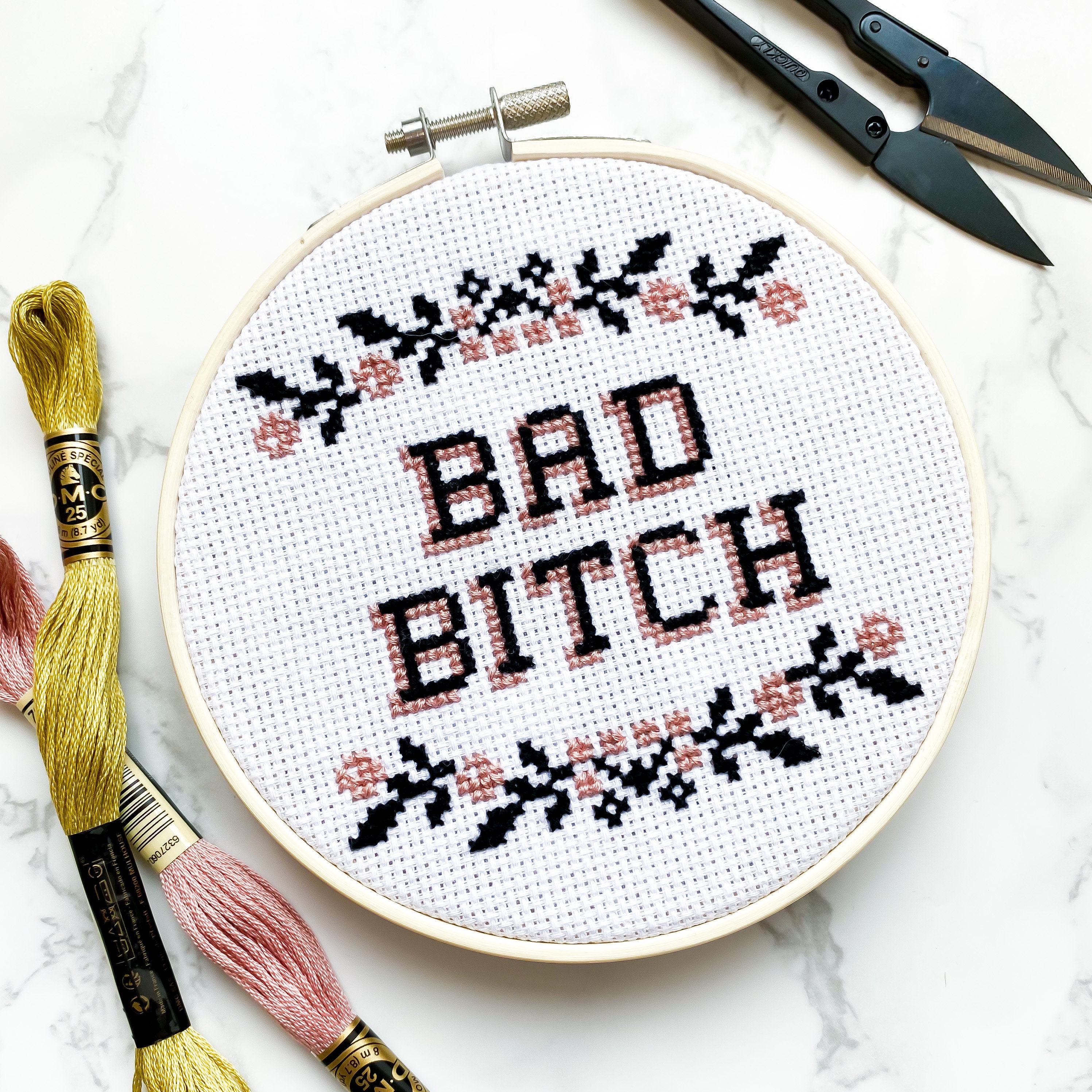 Modern Cross Stitch Kit Bad Btch Floral Border Cross Stitch | Etsy