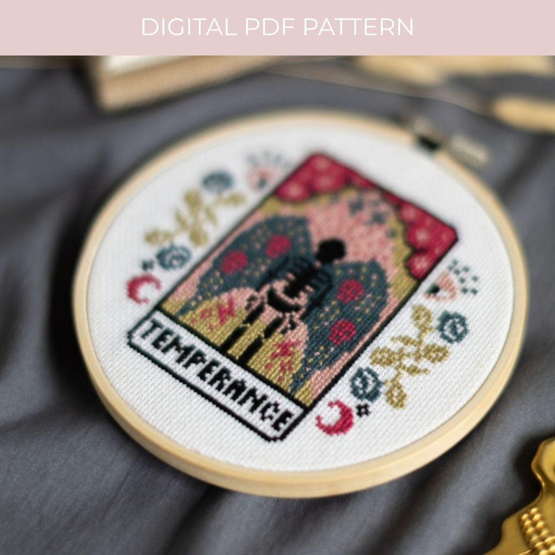 DIGITAL PATTERN Temperance Tarot Card Modern Cross Stitch - Moon Stars ...