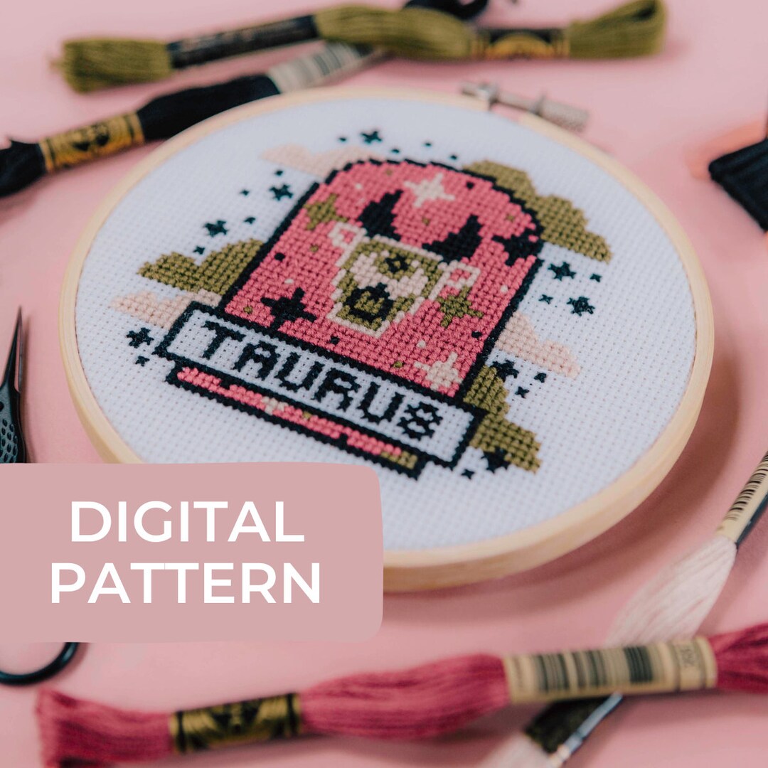 Taurus Pdf Pattern Leo Zodiac Sign Modern Cross Stitch Horoscope Stars Floral Celestial Gothic 