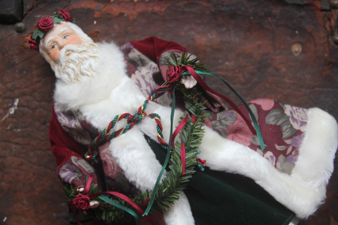 Vintage Woodland Hand Painted Santa Claus Tree Topper, Porcelain Head ...