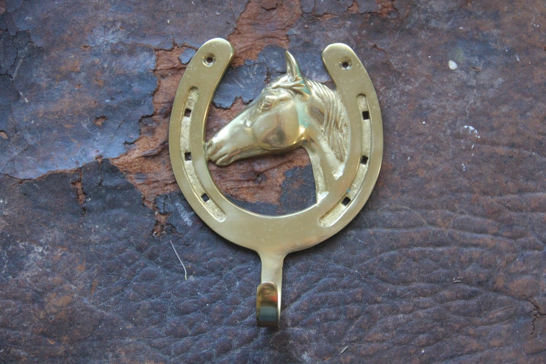 Vintage Solid Brass HORSE Head and Horse Shoe Hook, One Larger Hook ...