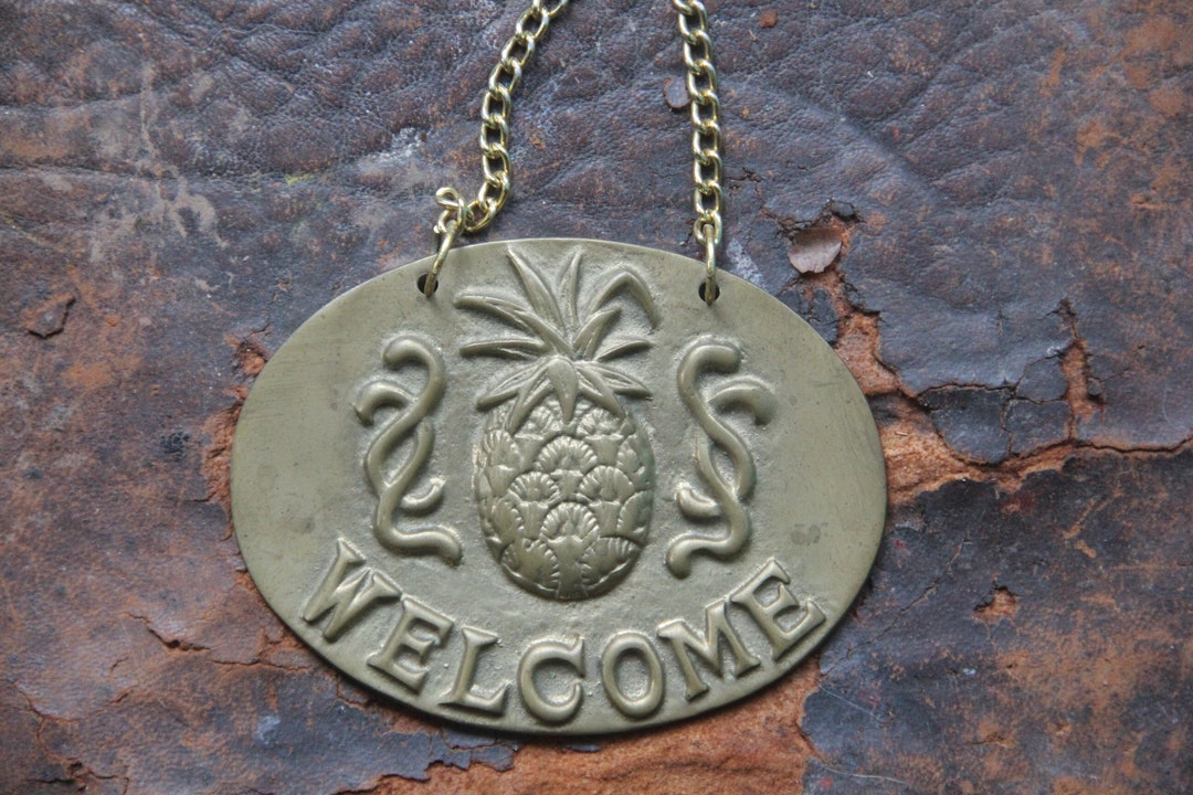 Vintage Brass Pineapple Welcome Sign, Front Door Decor - Etsy