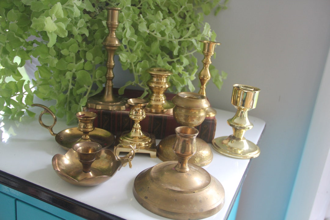 Vintage Brass Candlestick Collection, Set of 9 Mixed Candle Holders - Etsy