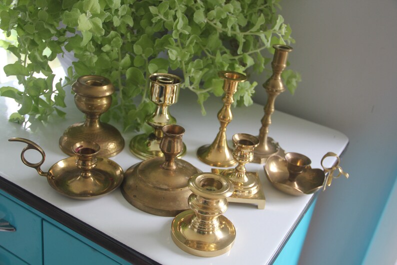 Vintage Brass Candlestick Collection, Set of 9 Mixed Candle Holders - Etsy