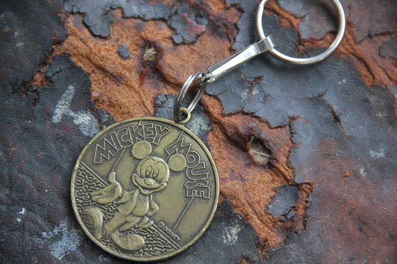 Vintage Walt Disney Mickey Mouse BRASS Keychain Vintage 1980s | Etsy