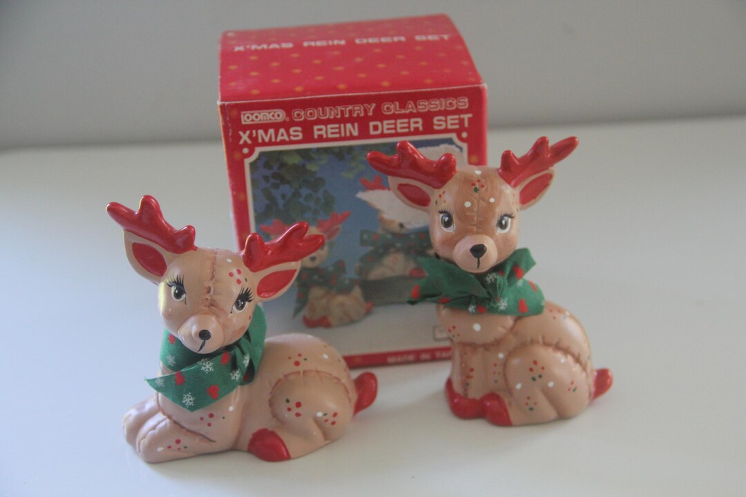 Vintage Mini Kimple Christmas Reindeers in Original Box Tan With Red ...