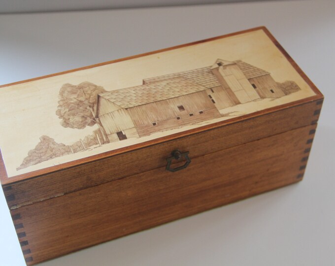 Extra Large, Double Row, Vintage Wooden Recipe Box, Barn Scene on Top ...