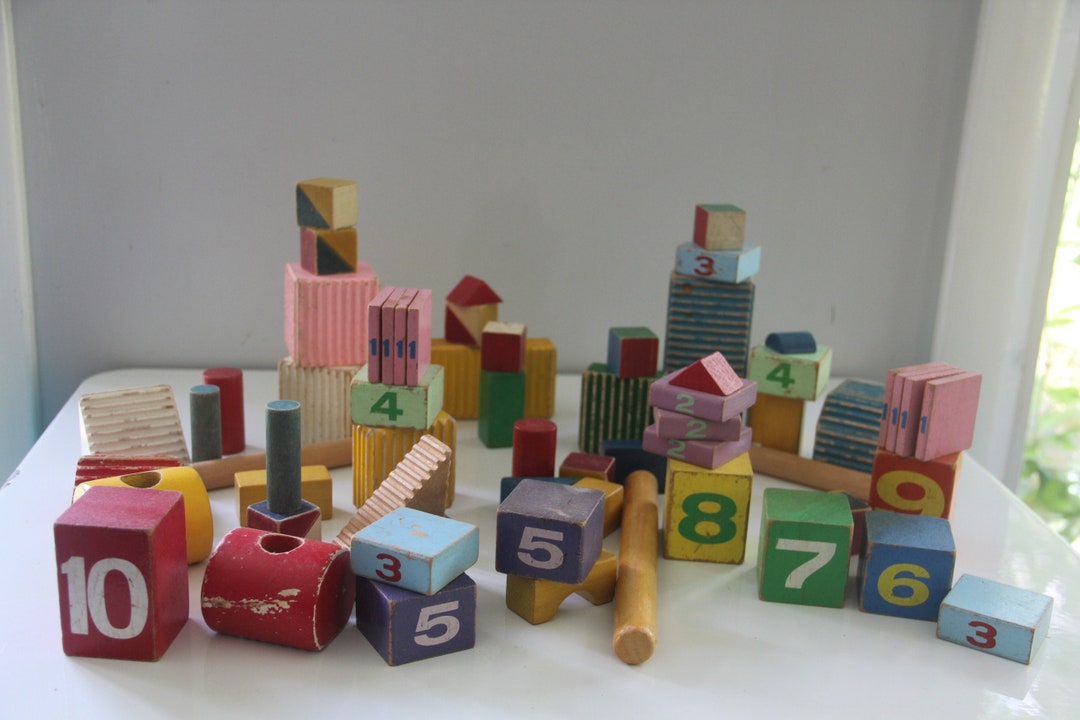RARE Antique Wood Building Blocks numbered Blocks, Grooved Blocks, Huge ...