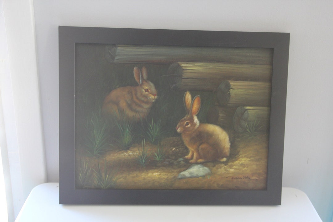 Beautiful Vintage Original Painting of Rabbits, Gorgeous Realistic ...