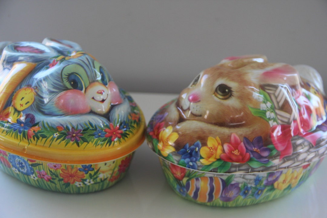 PAIR of Vintage Easter Bunny Candy Containers, Vintage Plastic Easter ...
