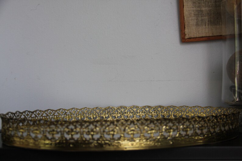 Extra Large Vintage Vanity Tray Gold Filigree Oval Vanity | Etsy