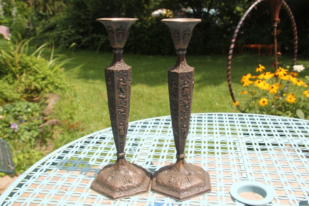 Vintage Silver Plate Candlestick Holders, Barbour SP Co, Repousse ...