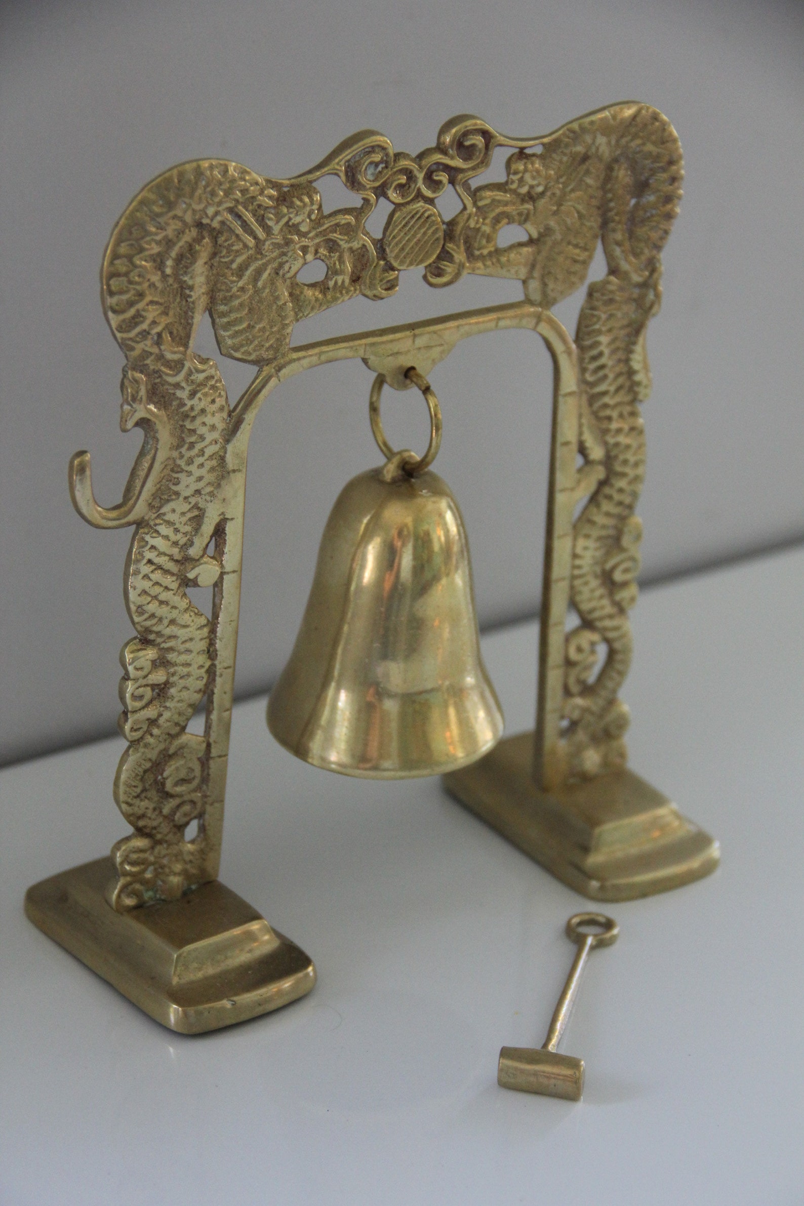 Vintage Asian Brass Dragon Bell With Striker, Etched Decor - Etsy