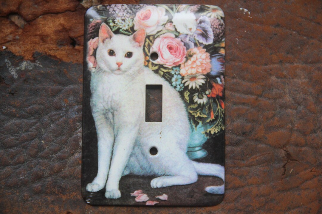 Vintage Metal Kitty Cat Light Switch Cover, White Cat Switch Plate ...