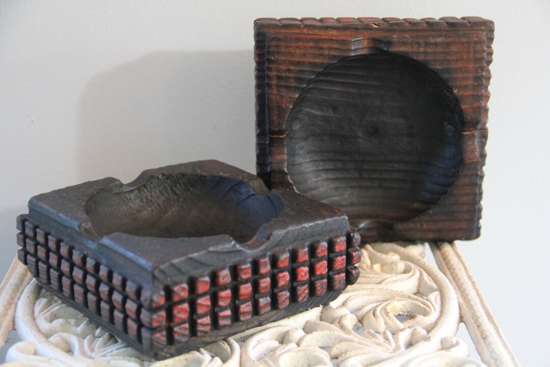 1 or 2 Chunky RARE HANDMADE, Hand Carved & Hand Painted Square Cigar ...