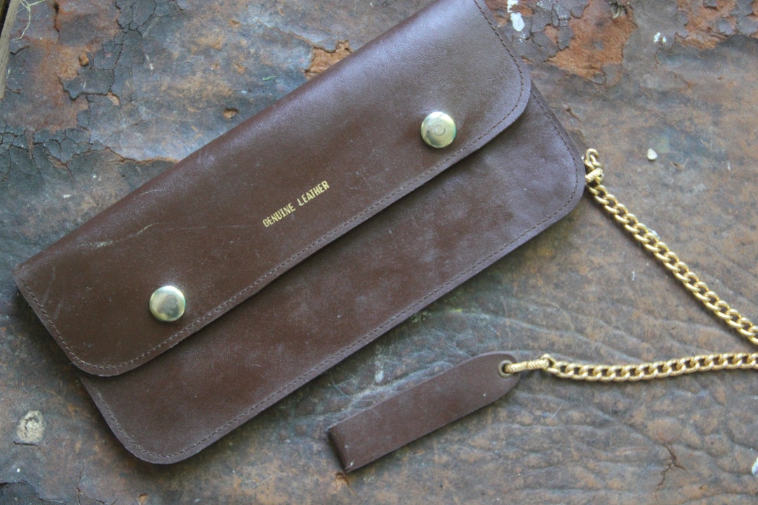 Vintage Chain Drive Wallet, Vintage Brown LEATHER Long Wallet With ...